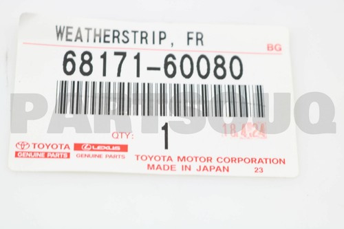 6817160080 Genuine Toyota WEATHERSTRIP, FRONT DOOR GLASS, INNER RH ...