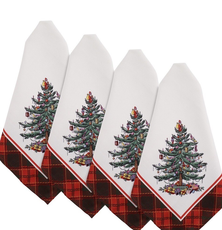 spode christmas tree tartan Set Of Four Napkins | eBay