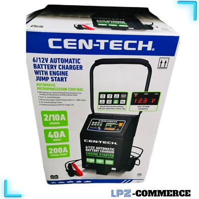 CEN-TECH 2/10/40/200A 6/12V Automatic Battery Charger with Engine Jump ...