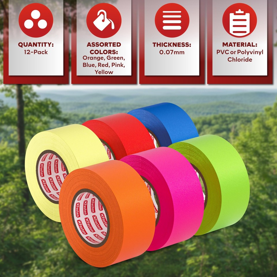 Fluorescent Flagging Tape Assorted Colors 12 Pack Survey Ribbon Non ...