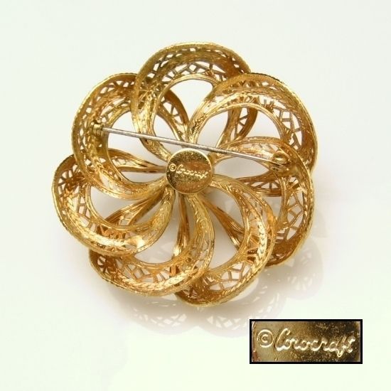 Coro COROCRAFT Vintage Cannetille Flower Large Brooch Pin Nice Detail ...