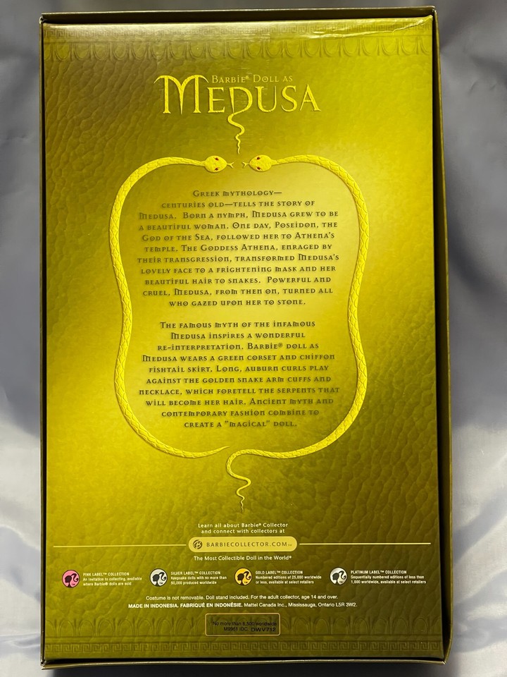 MEDUSA 2008 - BARBIE GREEK GODDESS SERIES - BARBIE COLLECTOR GOLD LABEL ...