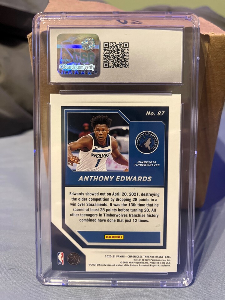 2020-21 Panini Chronicles Threads #87 Anthony Edwards ROOKIE CARD CGC 9 ...
