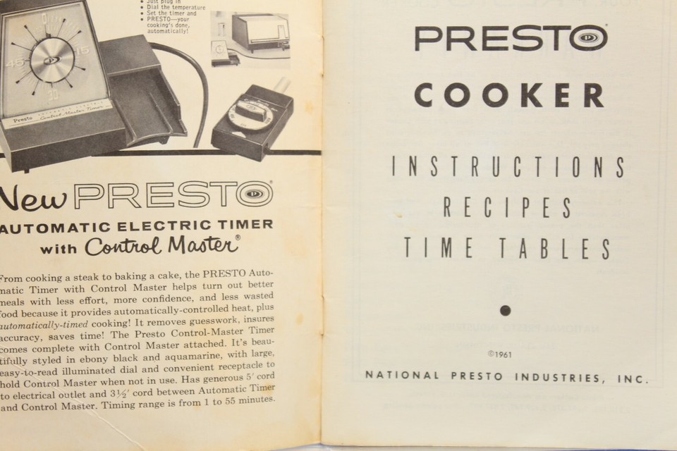1961 Presto Pressure Cooker Recipe Book Instructions Cooking Time ...