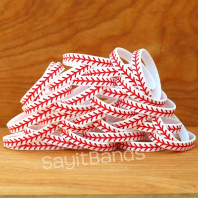 50 Baseball Wristbands - Great Silicone Bracelets with Thread Design ...