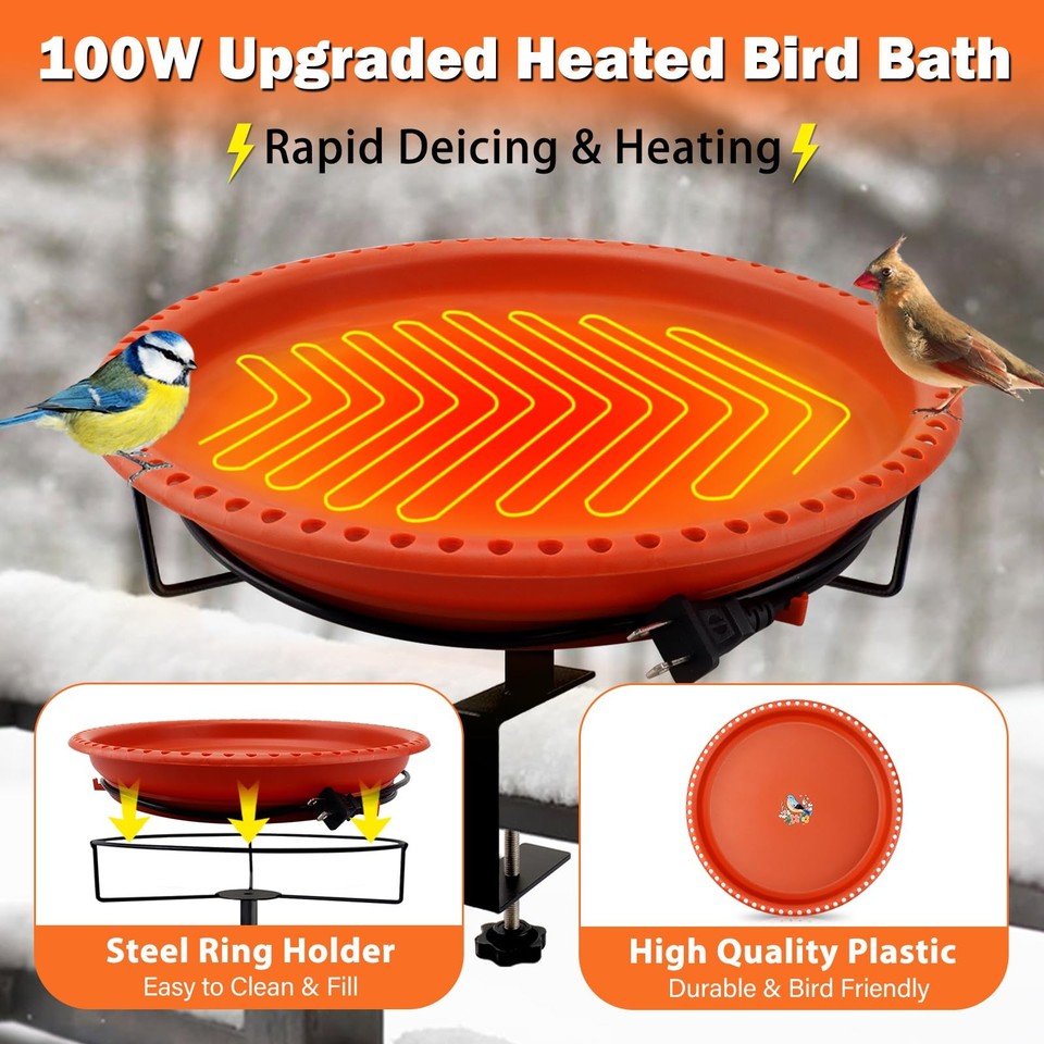 Heated Bird Baths for Outdoors, Upgraded 100W Thermostatically ...