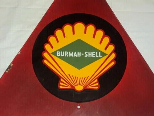 VINTAGE PORCELAIN ENAMEL SIGN BURMAH SHELL METRES AHEAD PETROL STATION ...