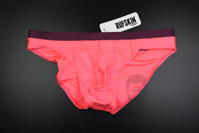 Rufskin Men coral RED shiny KU swim T-back thong brief fusion swimwear ...
