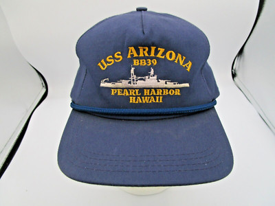 Vtg USS Arizona BB39 Pearl Harbor Embroidered Blue Snapback Adjustable ...