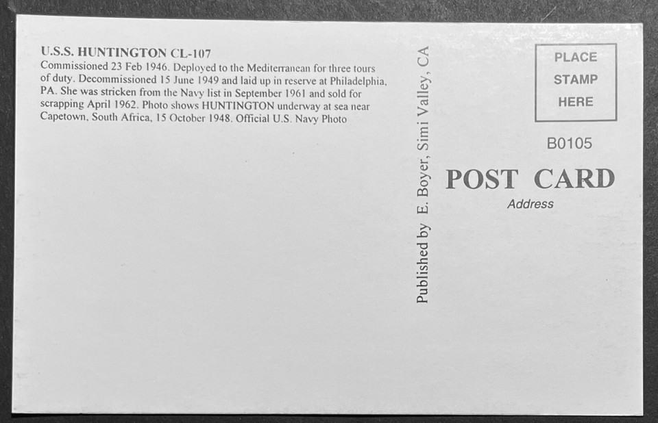 USS Huntington CL-107 postcard US Navy Light Cruiser warship | eBay