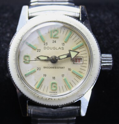 Douglas 31mm Military-Style Date Watch w/ 24-Hour Dial - Vintage - Runs ...