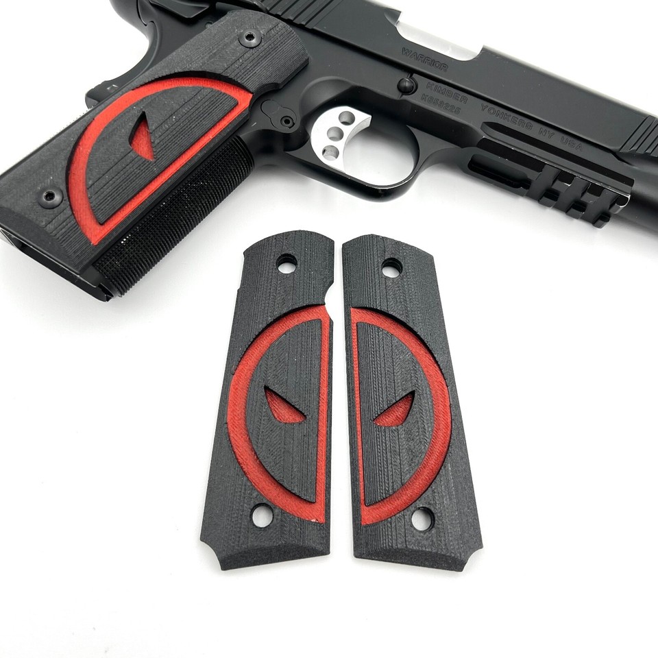 Deadpool 1911 Full Size Grips Custom Black Red .45 Ambi Cut Colt Kimber ...
