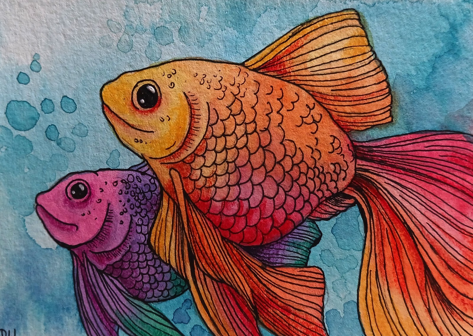 ACEO original PRINT/Deep Matte Giclee/watercolor/rainbow goldfish | eBay