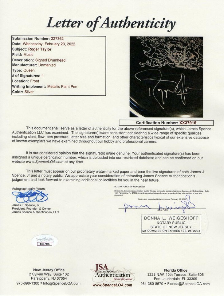 ROGER TAYLOR SIGNED AUTOGRAPH 8" DRUMHEAD - QUEEN A NIGHT AT THE OPERA ...