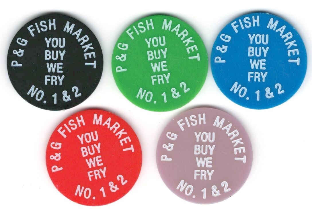 P & G Fish Market No. 1 & 2 COMPTON, CA--Set Of 5 Food Stamp Credit ...