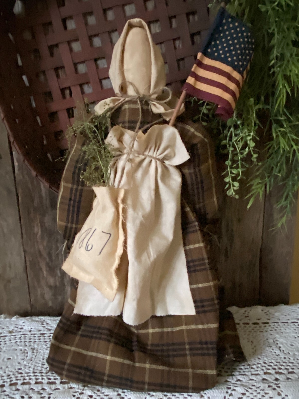 Primitive Country Farmhouse Handcrafted Patriotic Prairie Doll W/ Sweet ...