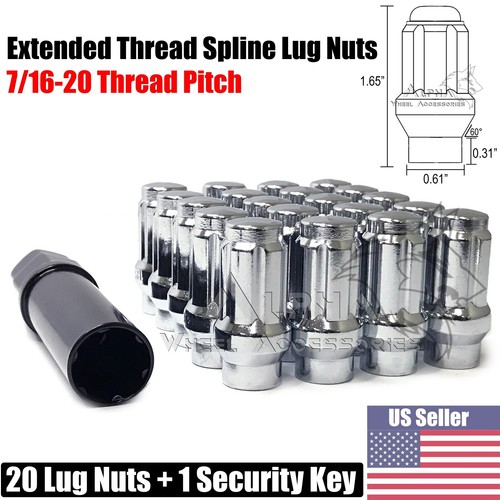 20 Spline 7/16-20 Extended Thread Lug Nuts For Chevy Corvette Camaro ...