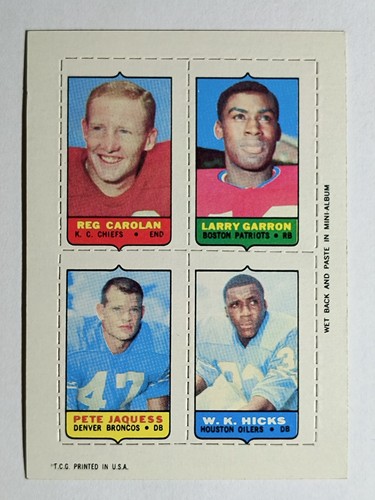1969 Topps Four-in-One Reg Carolan/Larry Garron/W.K. Hicks/Pete Jacques ...