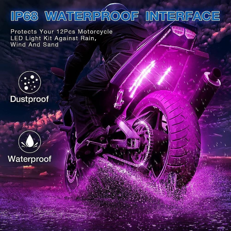 32 PCS Motorcycle RGB LED Strip Light Under Glow Neon Kit Bluetooth APP ...