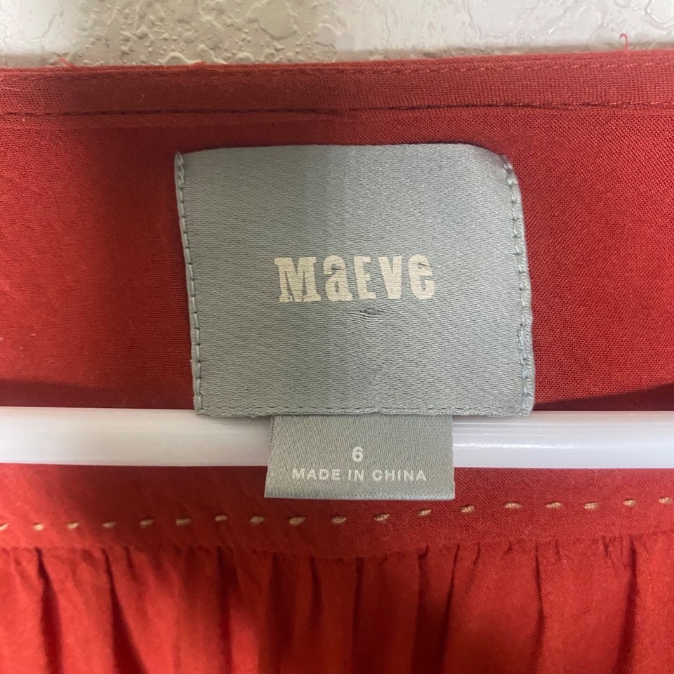 Maeve Anthropology Button Down Blouse Womens Size 6 Rust Red Lace ...