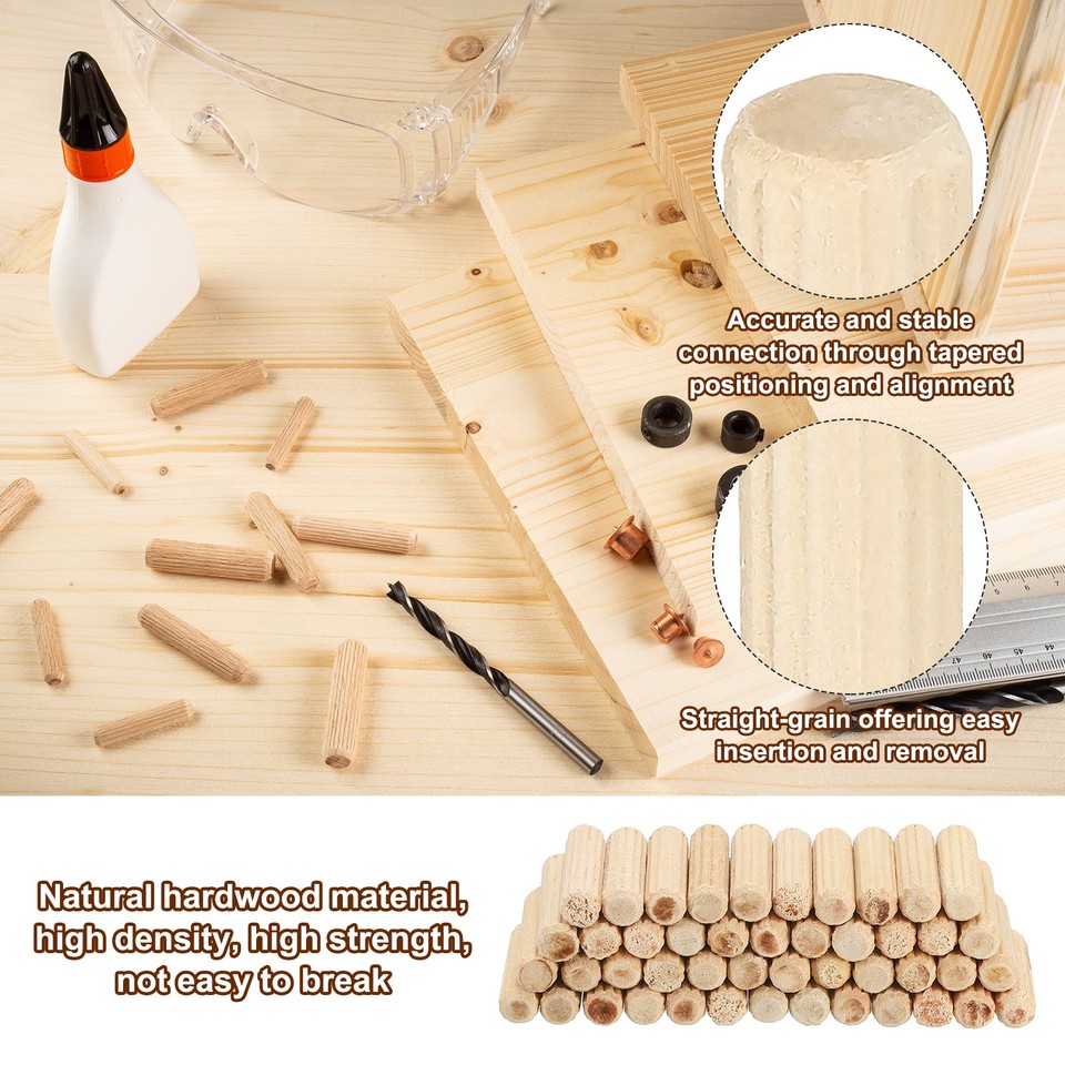 90pcs 8 x 35mm Wood Dowel Pins Fluted Wooden Dowel Pin Straight Groove ...