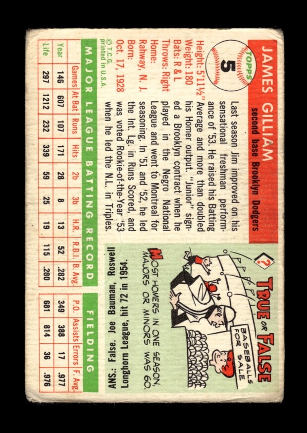 1955 Topps Set-Break # 5 Jim Gilliam LOW GRADE (crease) *GMCARDS* | eBay