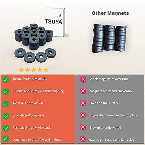 TSUYA Ferrite Ring Magnets for Crafts, Round Magnets with Hole Bulk 40 ...