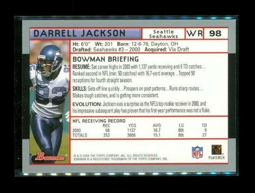 2004 TOPPS BOWMAN Football Trading Card #98 DARRELL JACKSON Seattle ...