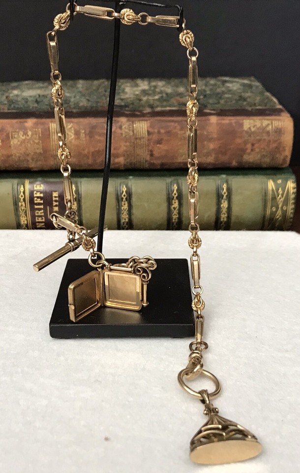 Vintage Simmons Gold Filled Pocket Watch Chain Ornate Locket Fob Locket ...