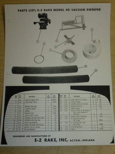 VINTAGE E-Z RAKE #40 VACUUM SWEEPER PARTS LIST for GARDEN TRACTORS | eBay