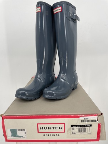 Hunter Womens Original Tall Gloss Rain Boots US 6 Graphite Gray ...