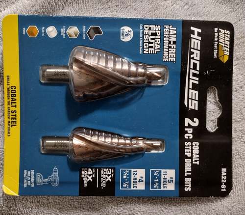 Hercules 2pc Cobalt Step Drill Bits with Jam Free Spiral Flute Design # ...