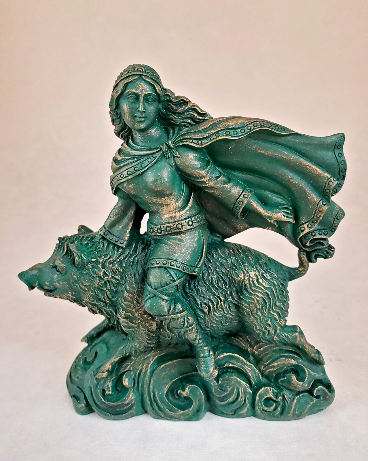 Freya Statue Norse Goddess On Boar Gypumstone Handmade Altar Idol 5.5 ...
