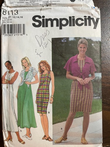 Simplicity 8113 Vintage 90's Dress & Jacket Sewing Pattern Sz. 12-16 ...