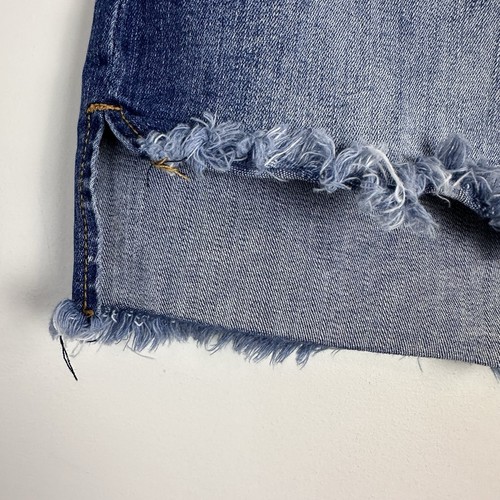 KANCAN Distressed Micro Mini Skirt Raw Hem Denim Womens Large Stretch ...