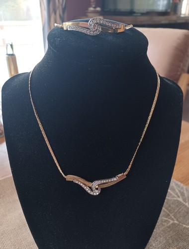 MCM Necklace And Bracelet Set, Gold Tone With Cubic Circonia Diamonds ...