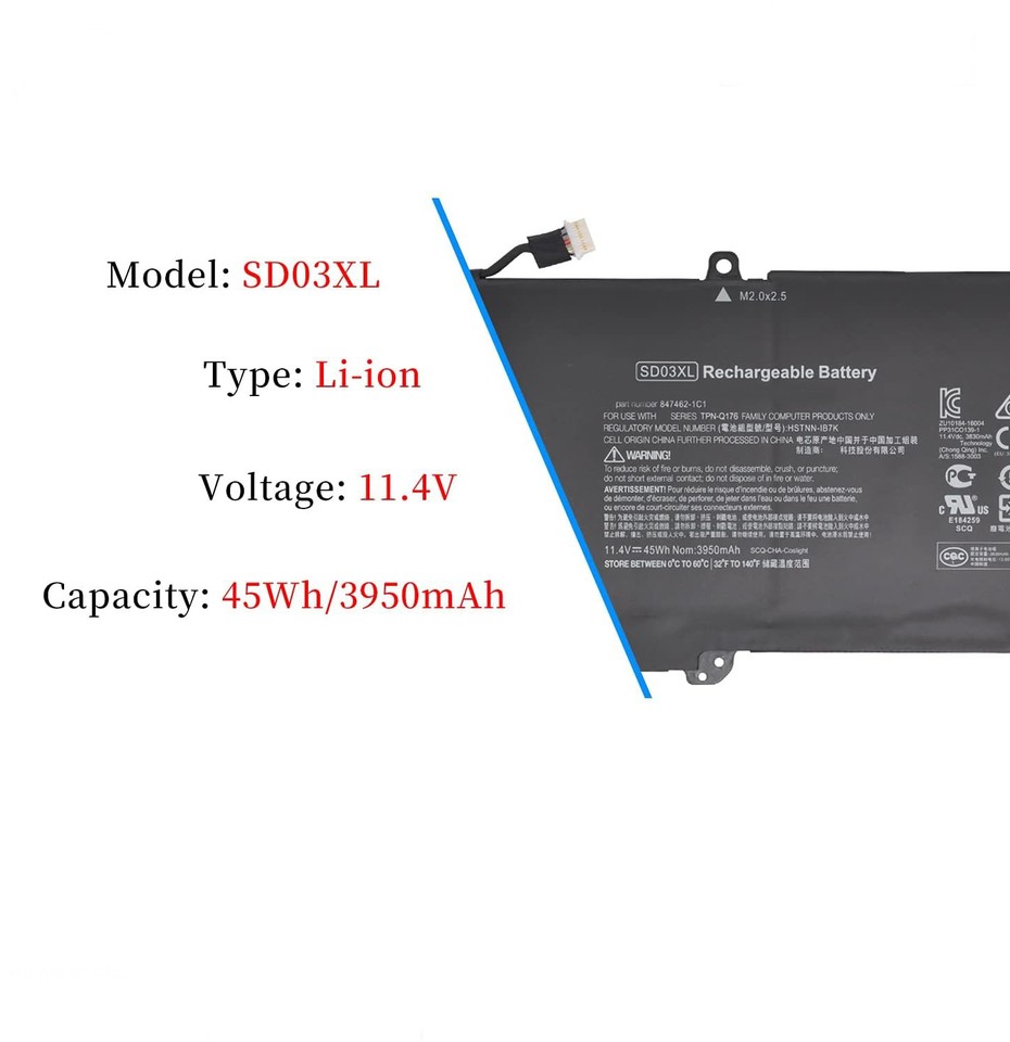 Battery Compatible with HP Chromebook SD03XL TPN-Q176 G1 Core m5 HSTNN ...