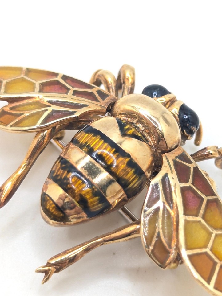 Vintage Articulated Cloisonne Bee Brooch Lapel Pin Bumble Bees Gold ...