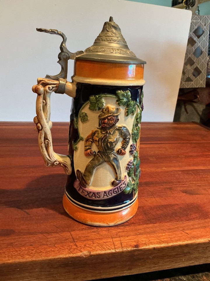 1953 Texas A&M University German football stein by Eric Mihan with ...