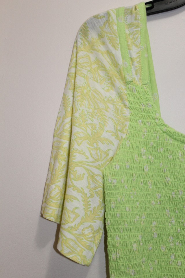 FREE PEOPLE MARIGOLD SMOCKED TOP OB1434162 SQUARE NECK KEY LIME COMBO ...