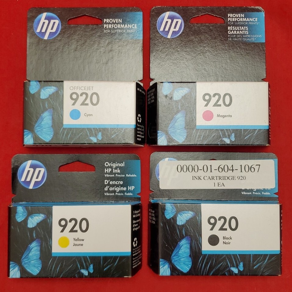 Set Of 4) HP 920 Ink Cartridge Black CD971 Magenta CH635 YELLOW CH636 ...