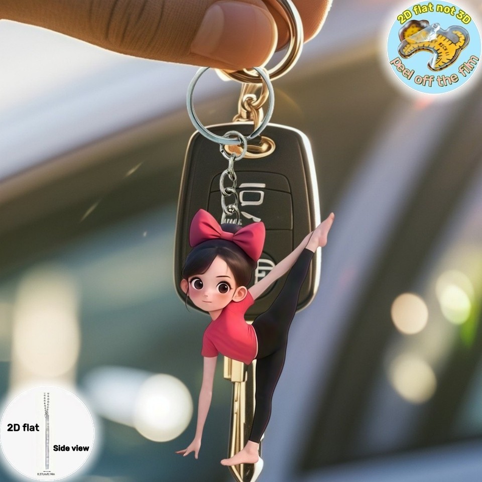 2D mini cartoon yoga girl cute flat acrylic keychain Ornament keyring ...