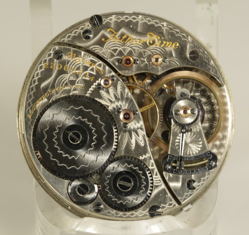 16s Elgin Father Time 21j Pocket Watch Movement GREAT LUSTER & RUNNING ...