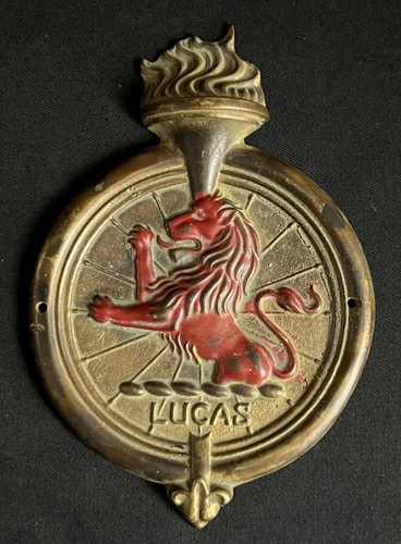 JOSEPH LUCAS LION & TORCH FLAMBEAR VINTAGE BRASS BADGE EMBLEM INSIGNIA ...