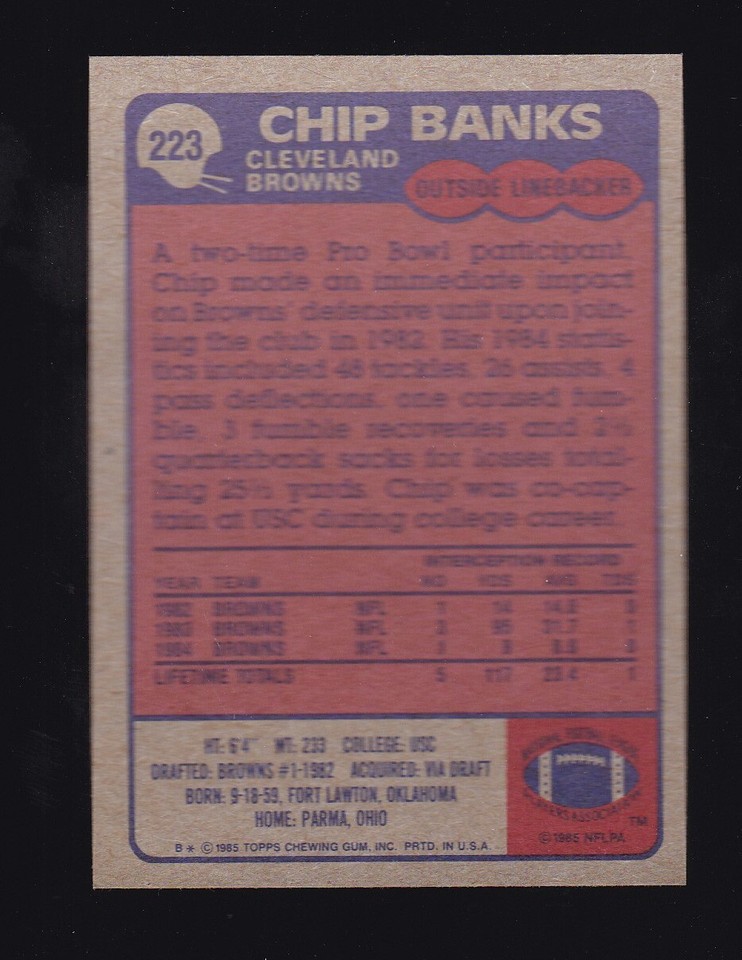 1985 Topps Chip Banks #223 Cleveland Browns | eBay