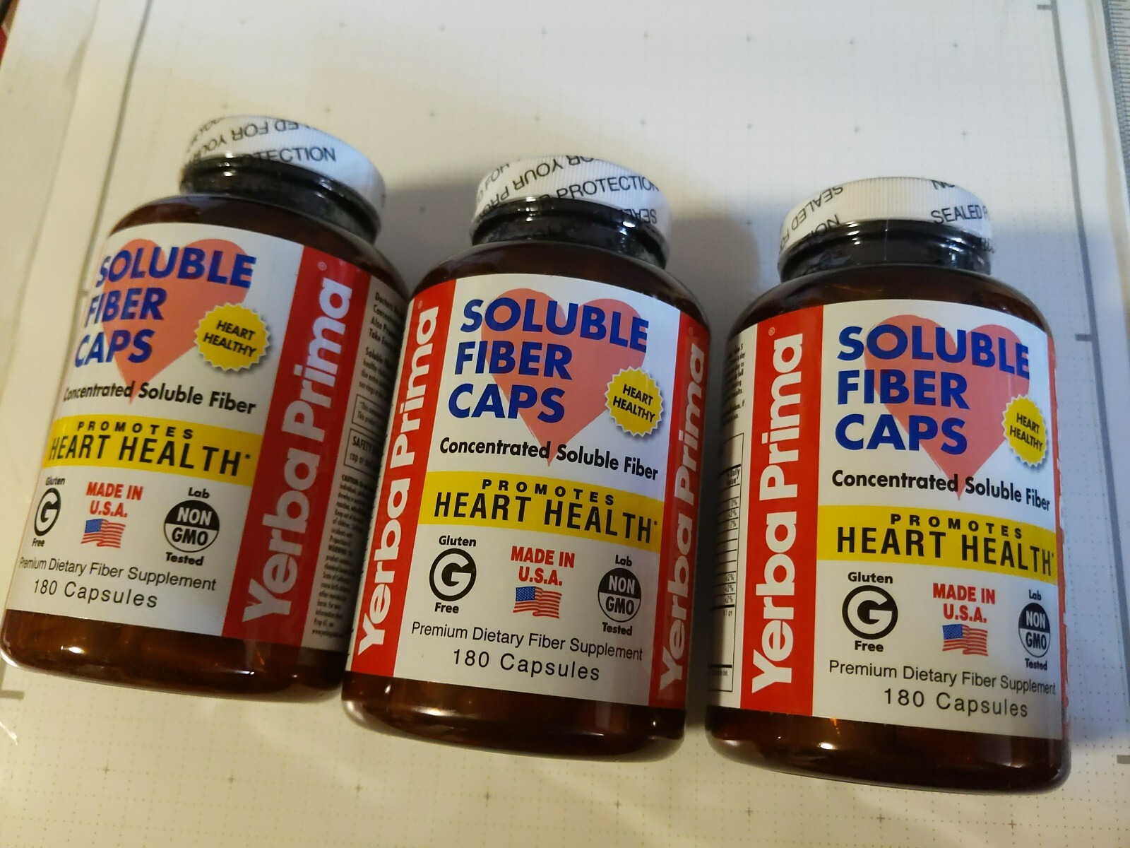 3 Pk Yerba Prima Soluble Fiber Caps - 625 Mg - 180 Caps/ea Ex 06/24#L4 ...