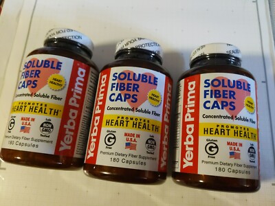 3 Pk Yerba Prima Soluble Fiber Caps - 625 Mg - 180 Caps/ea Ex 06/24#L4 ...