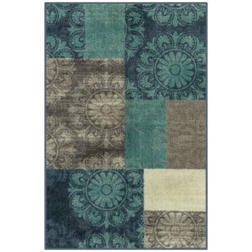 Mainstays Transitional Medallion Block Teal Indoor Accent Rug 2'6"x3'10 ...