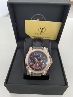 Talis Co 7120 Chronograph Watch Moon Phase Movement Black Leather Strap ...