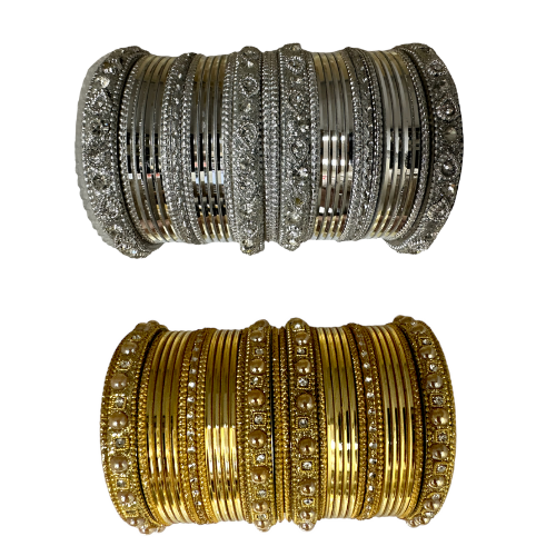 Indian 2 Hand Chuda Churiyan Metal | Silver and gold Kangan Bangles Set ...
